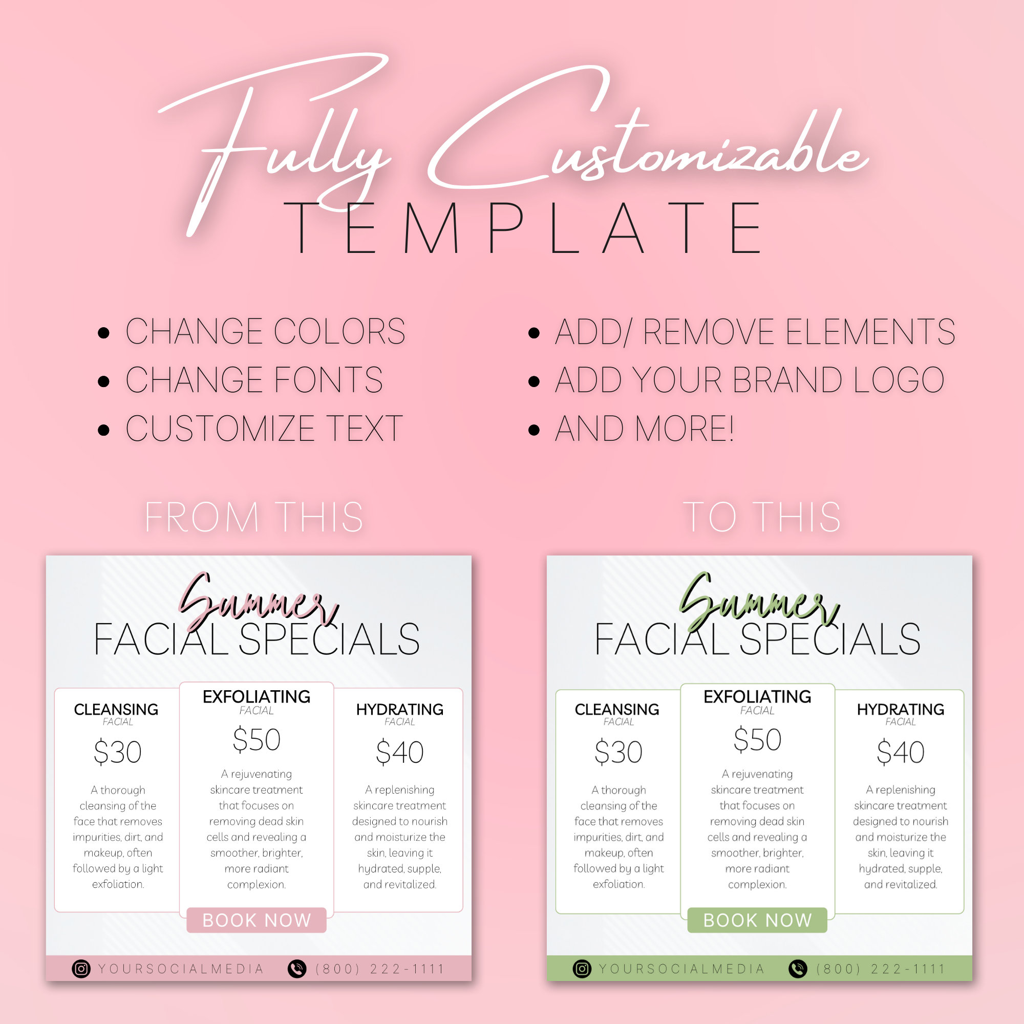Facial Specials Flyer DIY Canva Template Facial Treatment - Etsy