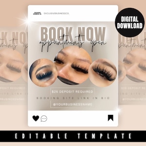 Lash Tech Book Now Template for Lashes Booking DIY Flyer Appointment ...