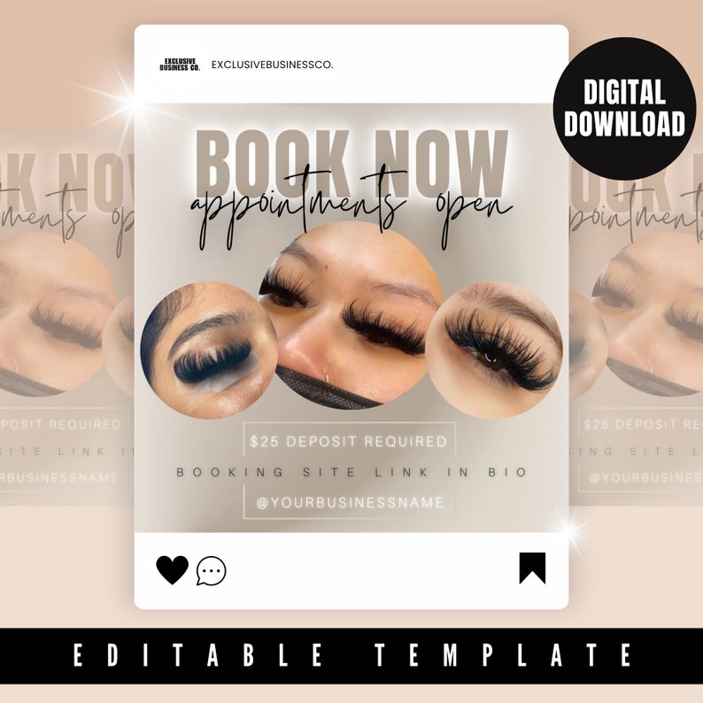 Lash Tech Book Now Template for Lashes Booking DIY Flyer Appointment ...
