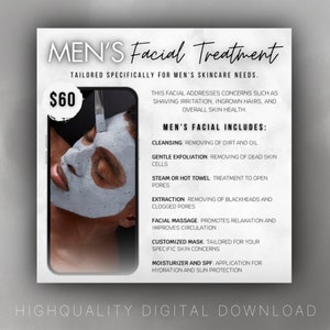 Men’s Facial Specials Flyer DIY Canva Template Facial Treatment Flyer ...