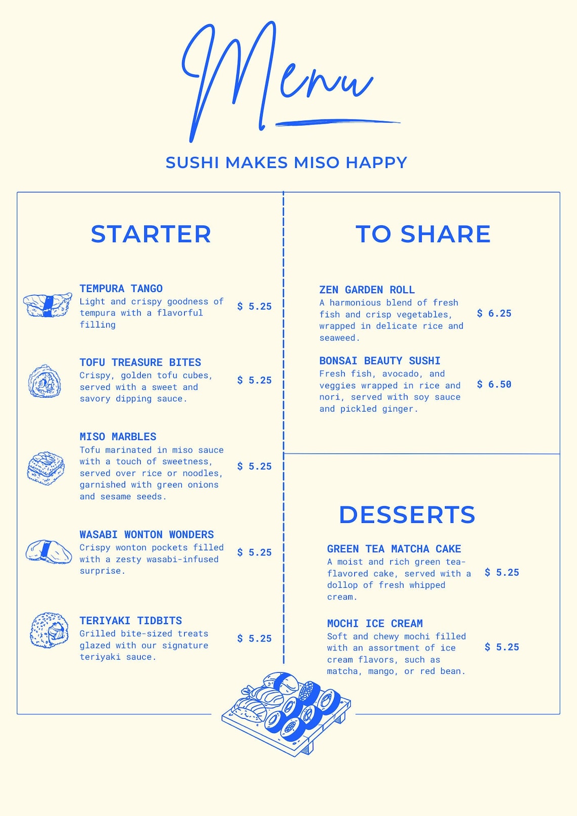 Sushi Menu Template, Editable Canva Menu Template/ Food Menu Template ...