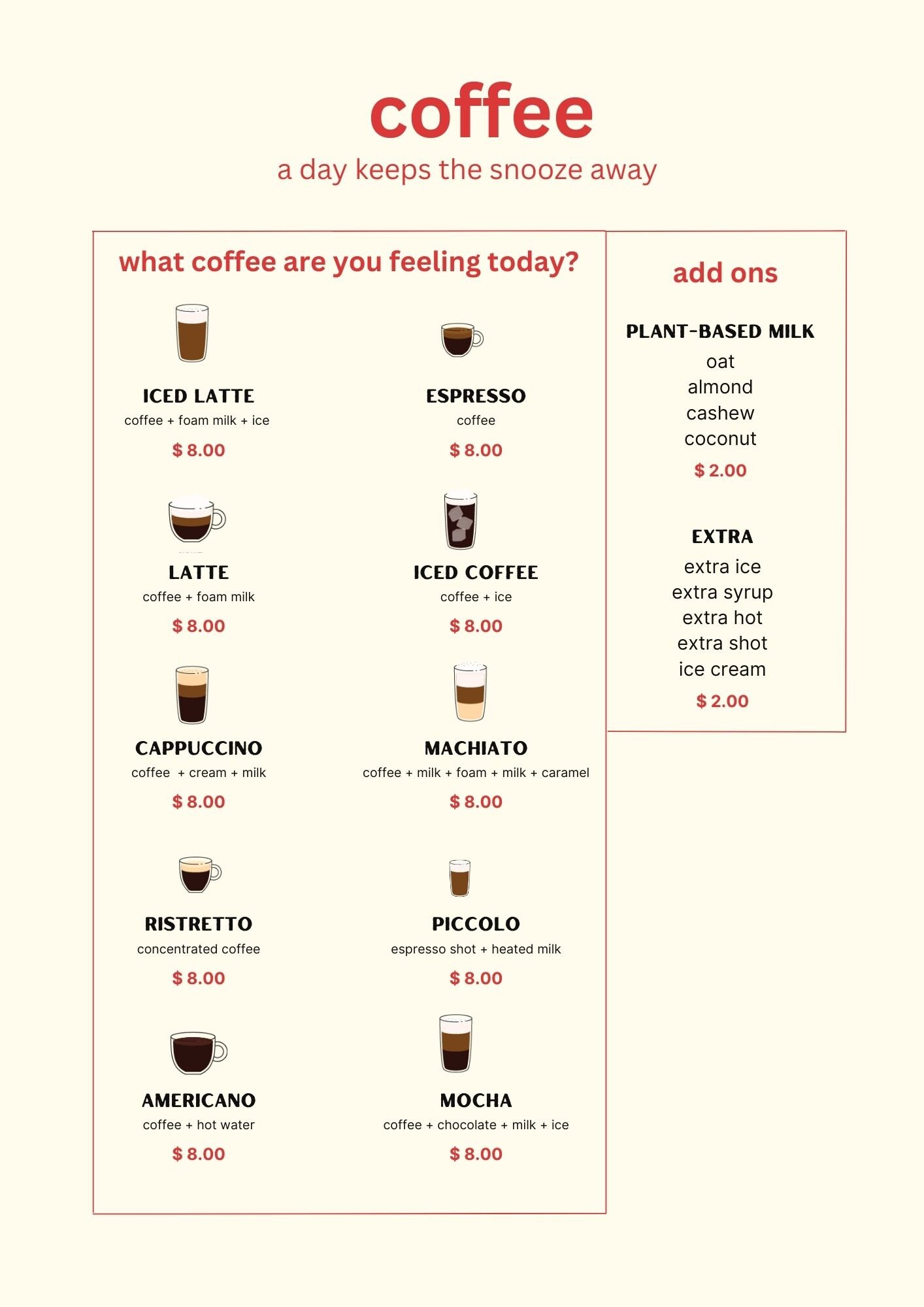 Coffee Menu Template, Editable Canva Menu Template/ Drinks Menu ...