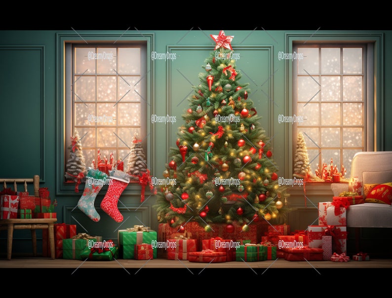 40+ Christmas Themed Digital Backdrops Christmas Trees and Cozy Homes ...
