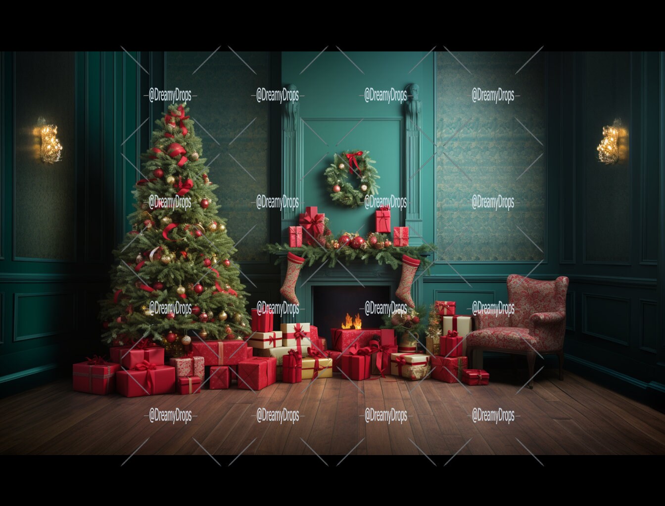 40+ Christmas Themed Digital Backdrops Christmas Trees and Cozy Homes ...