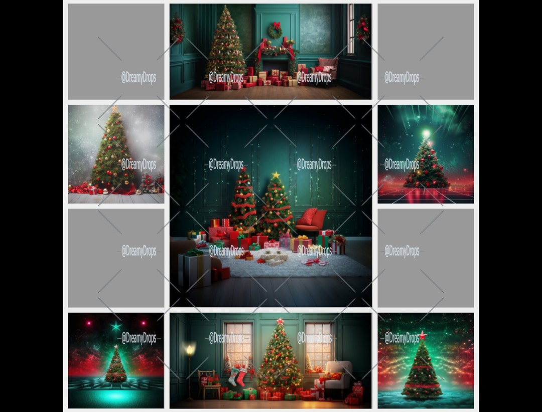 40+ Christmas Themed Digital Backdrops Christmas Trees and Cozy Homes ...