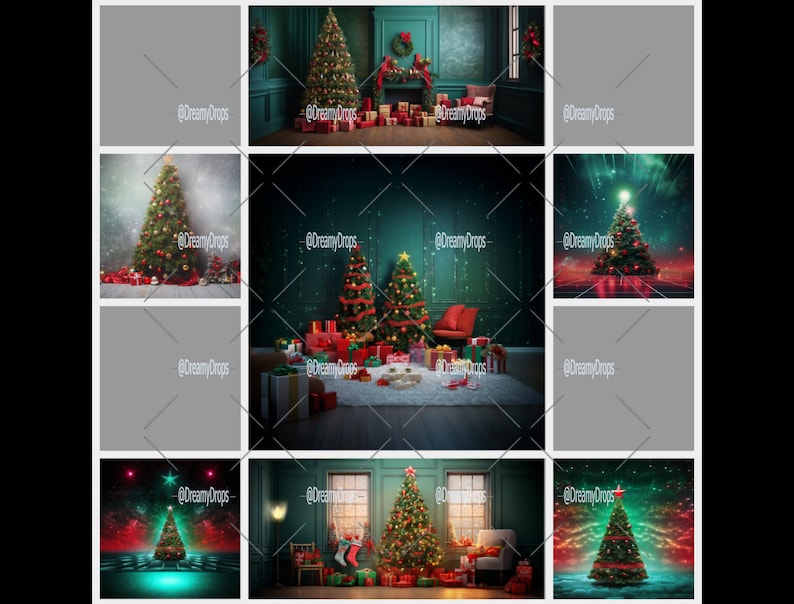40+ Christmas Themed Digital Backdrops Christmas Trees and Cozy Homes ...