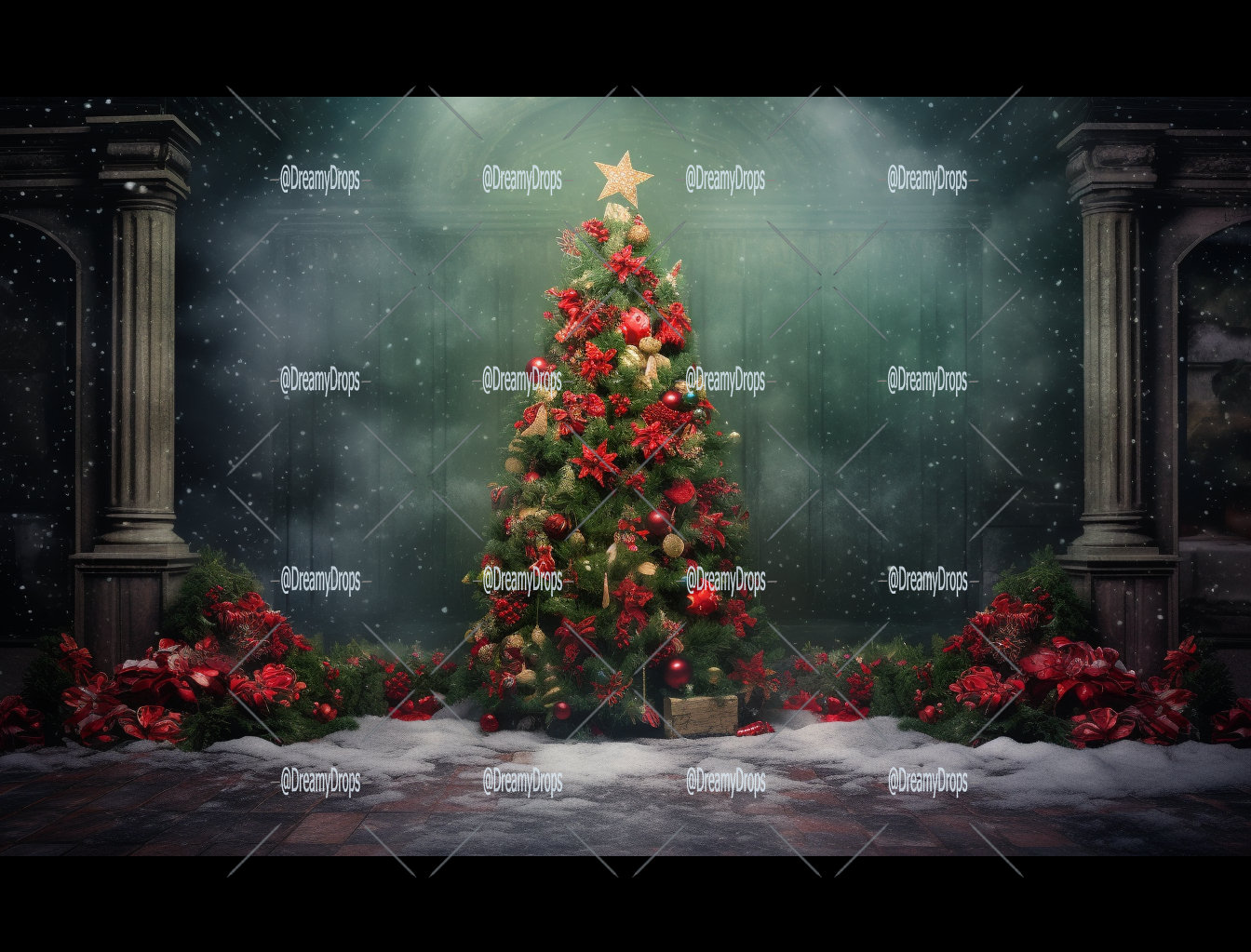 40+ Christmas Themed Digital Backdrops Christmas Trees and Cozy Homes ...