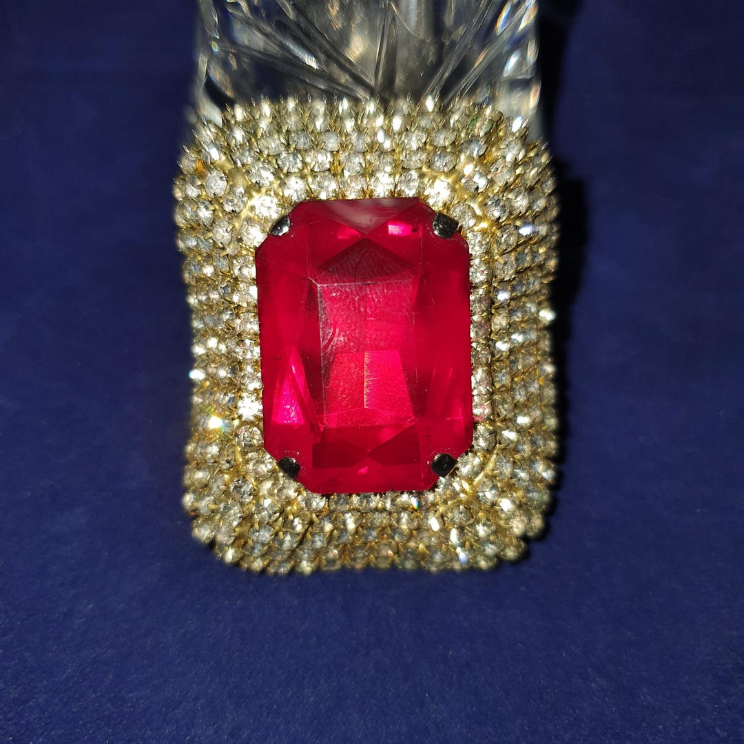 Stunning Vintage Large Faux Ruby & Diamond Costume Brooch. - Etsy