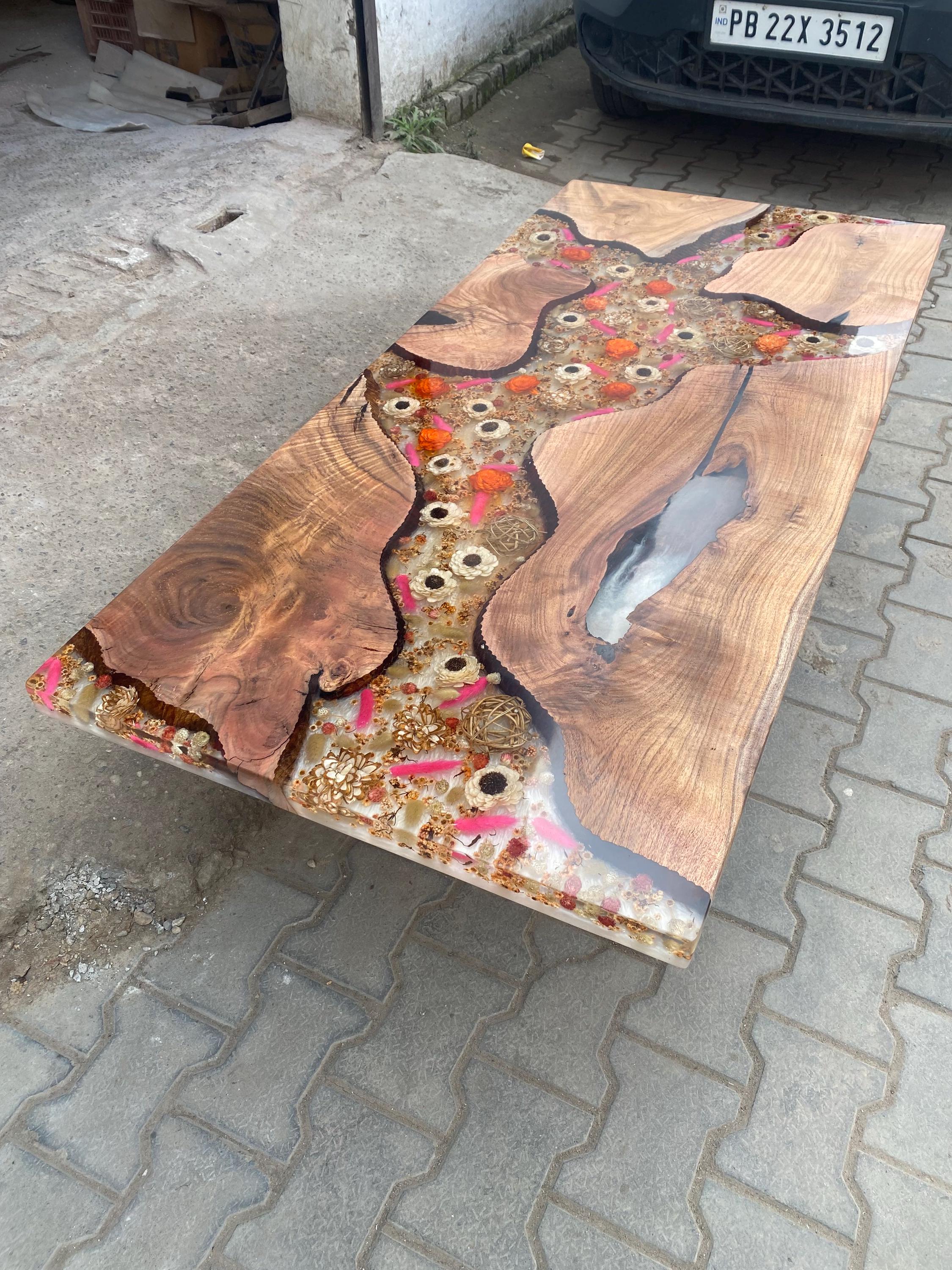 Custom Epoxy Resin Floral Table – Handmade Botanical Art Table | Real ...