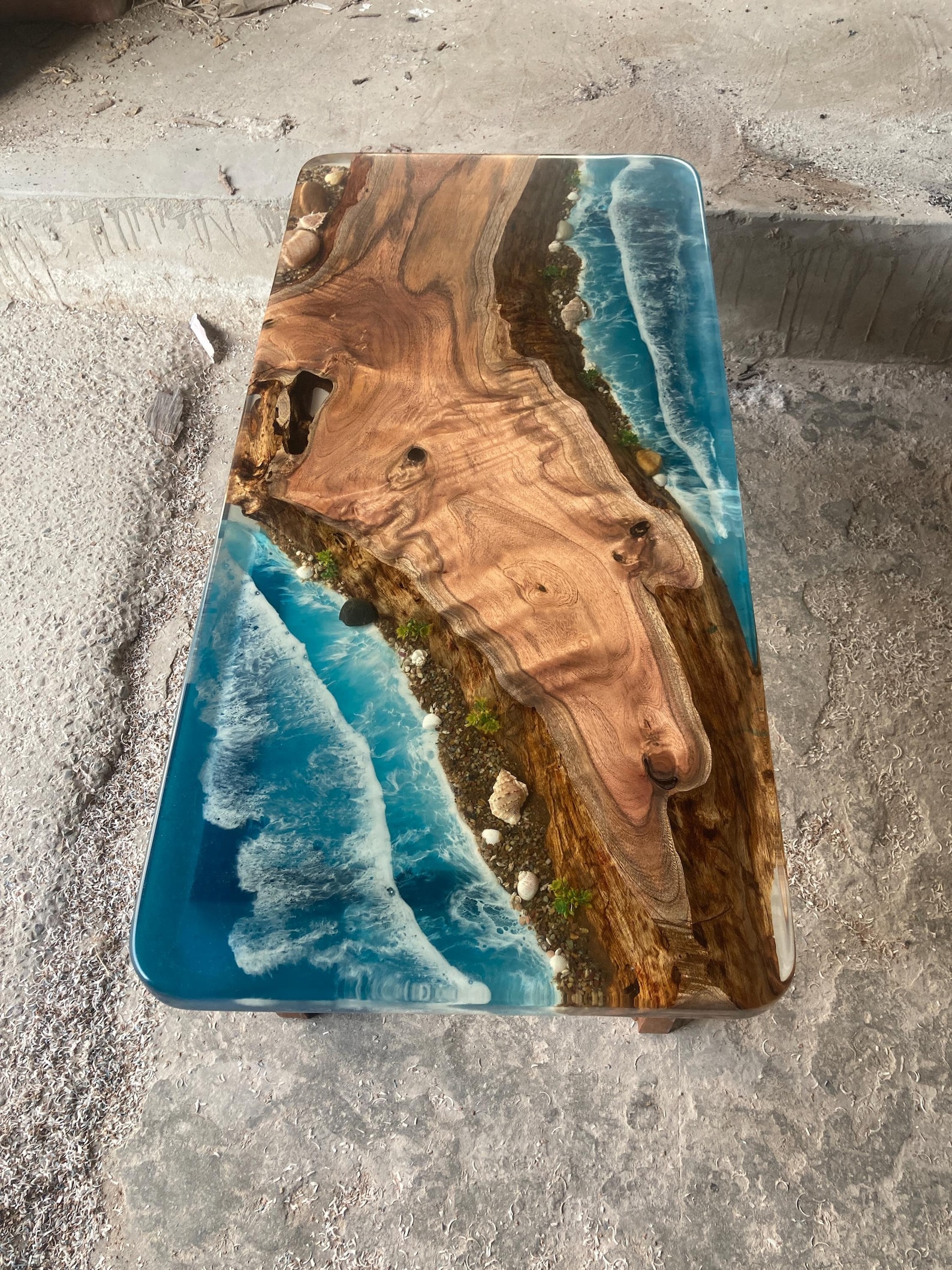 Custom Ocean Epoxy Resin & Walnut Table – 200-300 Year Old Timber ...