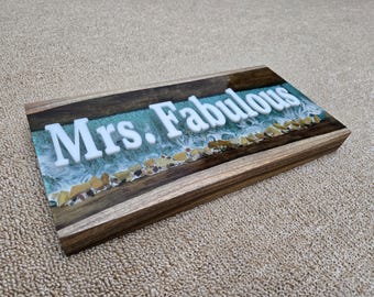 Custom Epoxy Resin Nameplate, Personalized Walnut Wood House Sign ...