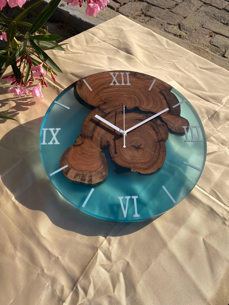 Ocean Breeze Handmade Epoxy Resin Wall Clock – Driftwood & Aqua ...