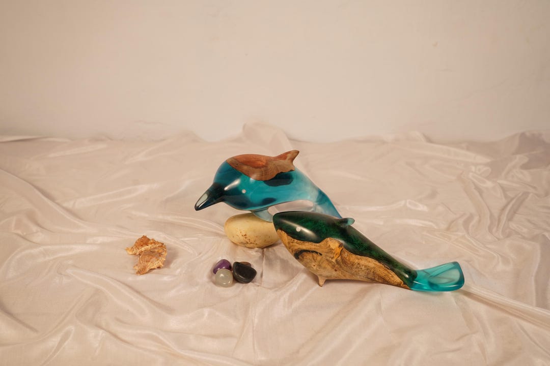 Handmade Wooden & Epoxy Resin Dolphin Sculpture – Ocean-inspired Decor ...