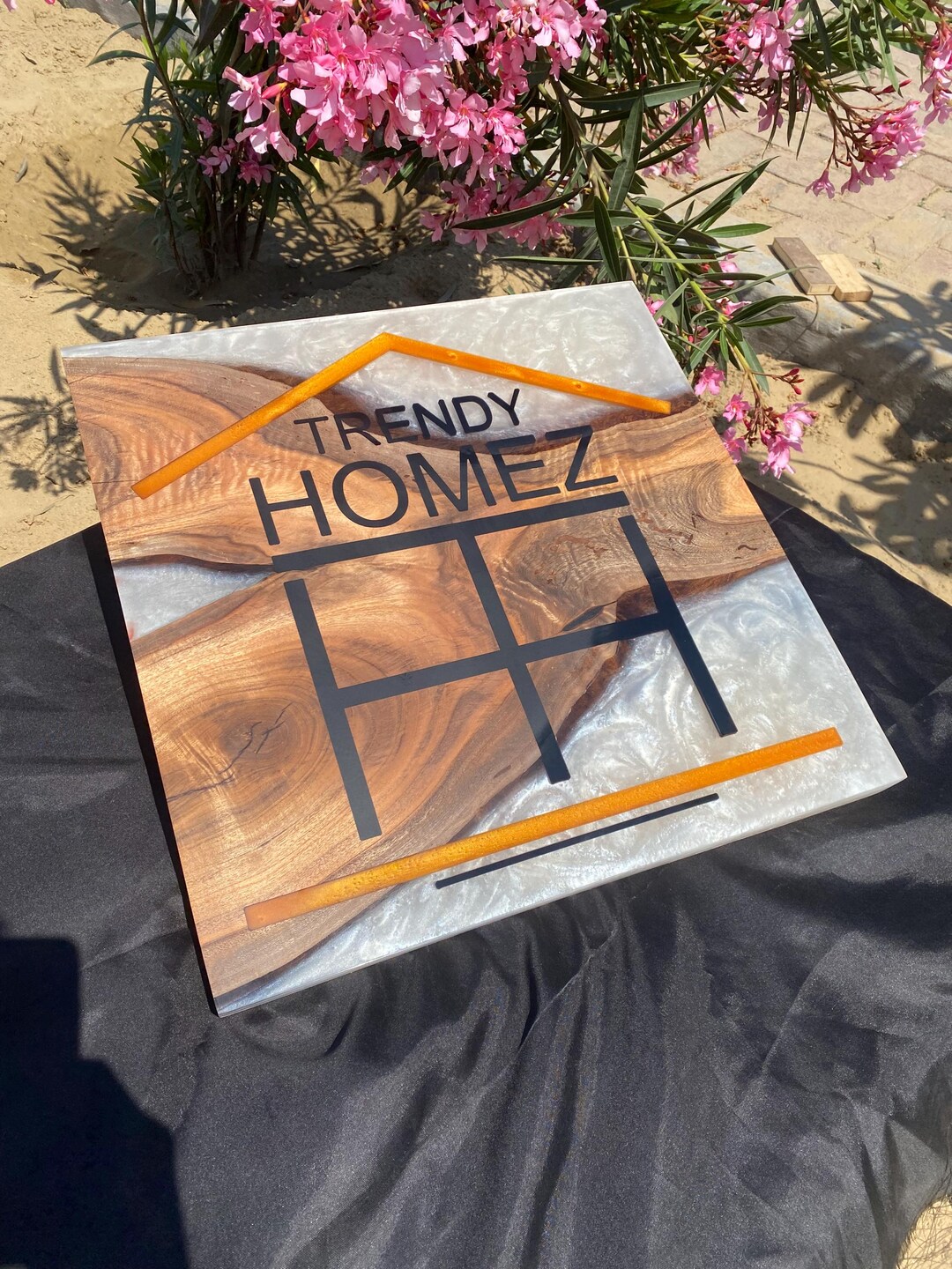 Custom Epoxy Resin Name Plate, Personalized Walnut Wood House Sign ...