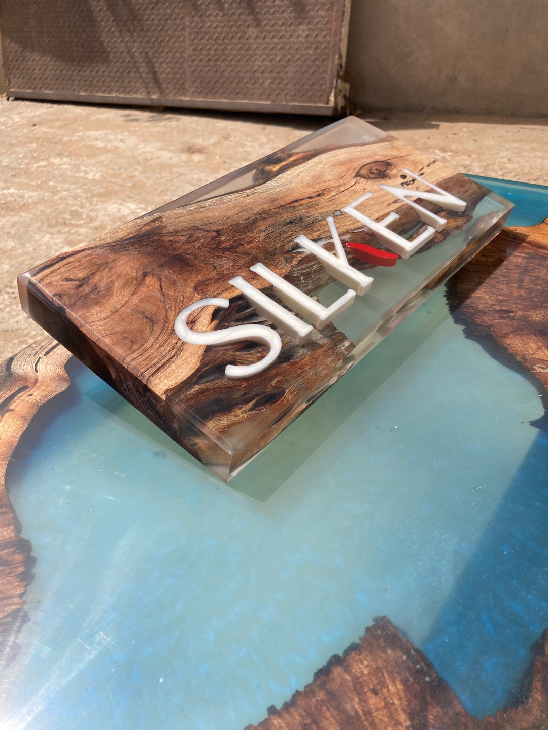 Custom Epoxy Resin Nameplate, Personalized Walnut Wood House Sign ...