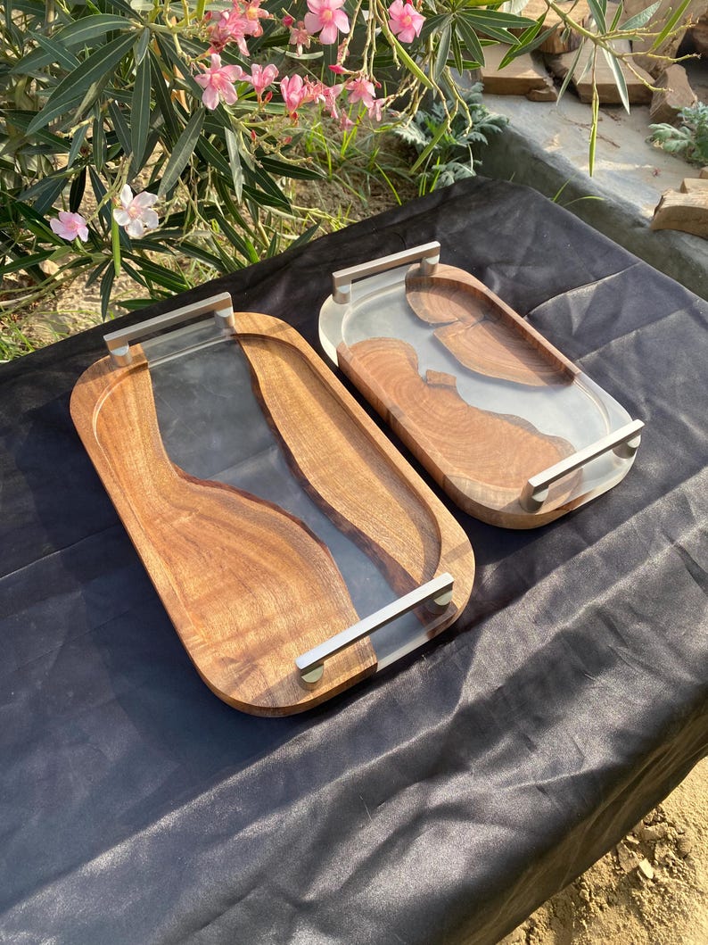 Custom Resin and Wood Art Tray | Housewarming Gift | Ocean Beach Theme ...
