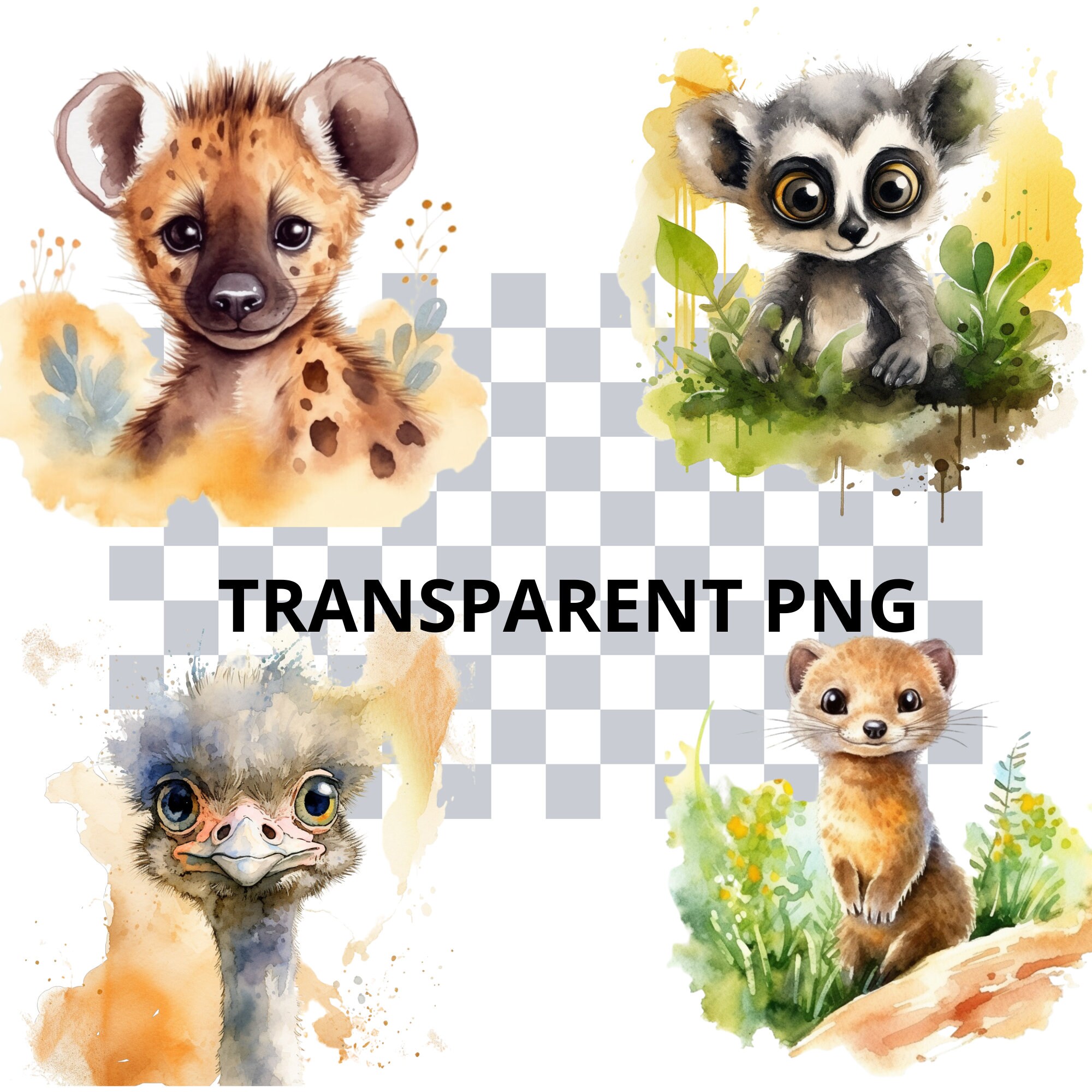 Watercolor Safari Animals Digital Pack - Etsy