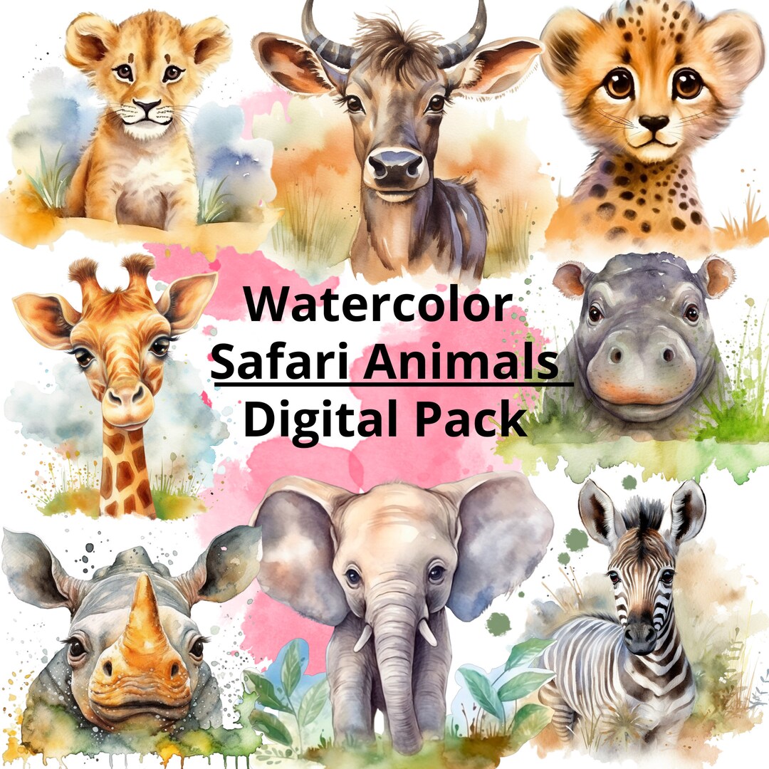 Watercolor Safari Animals Digital Pack - Etsy