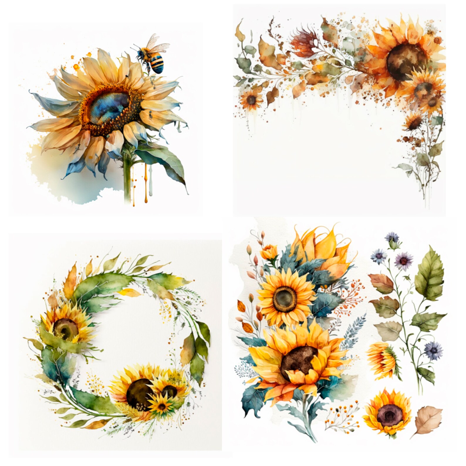 20-pack Watercolor Sunflower Images for Commercial Use, PNG, Clipart - Etsy