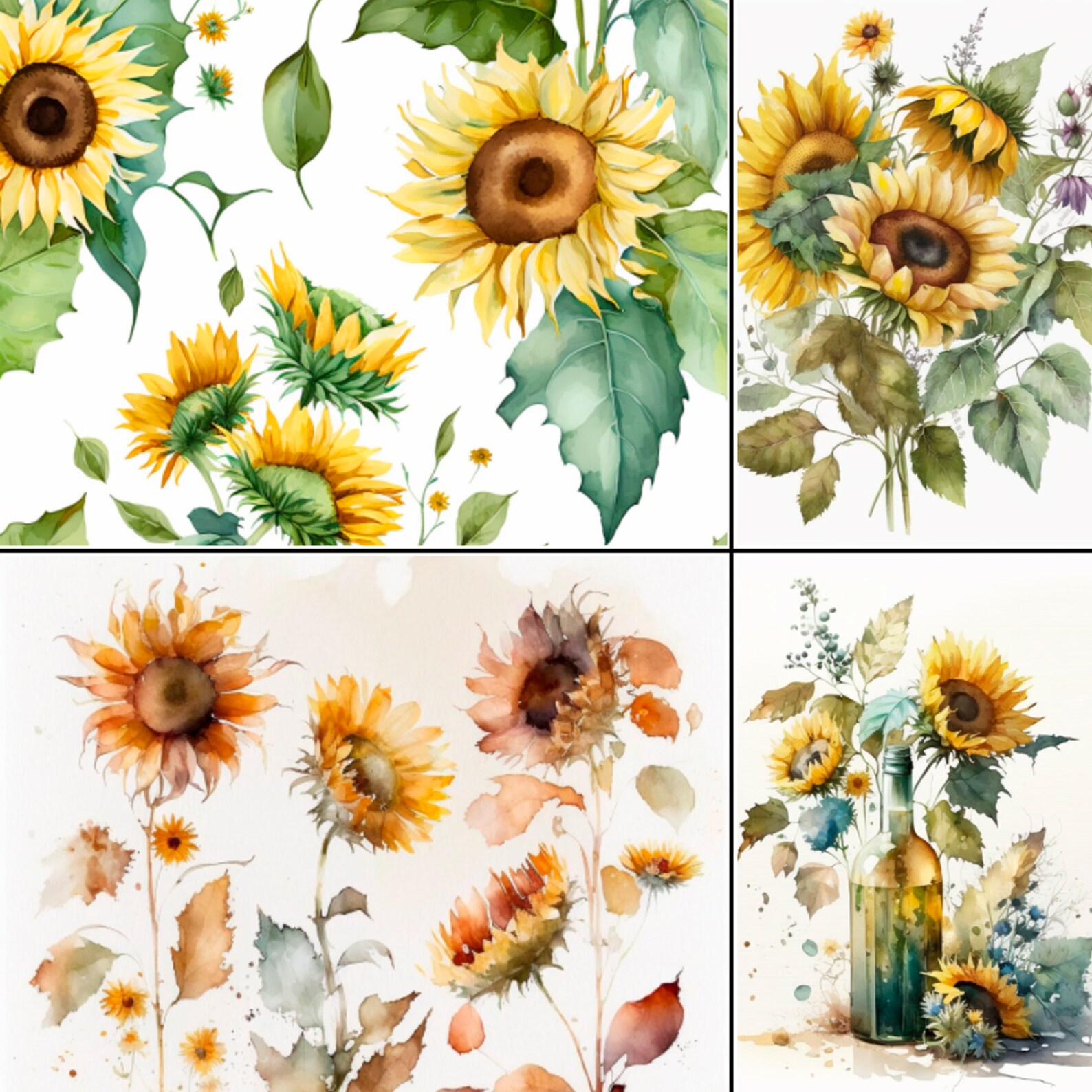 20-pack Watercolor Sunflower Images for Commercial Use, PNG, Clipart - Etsy