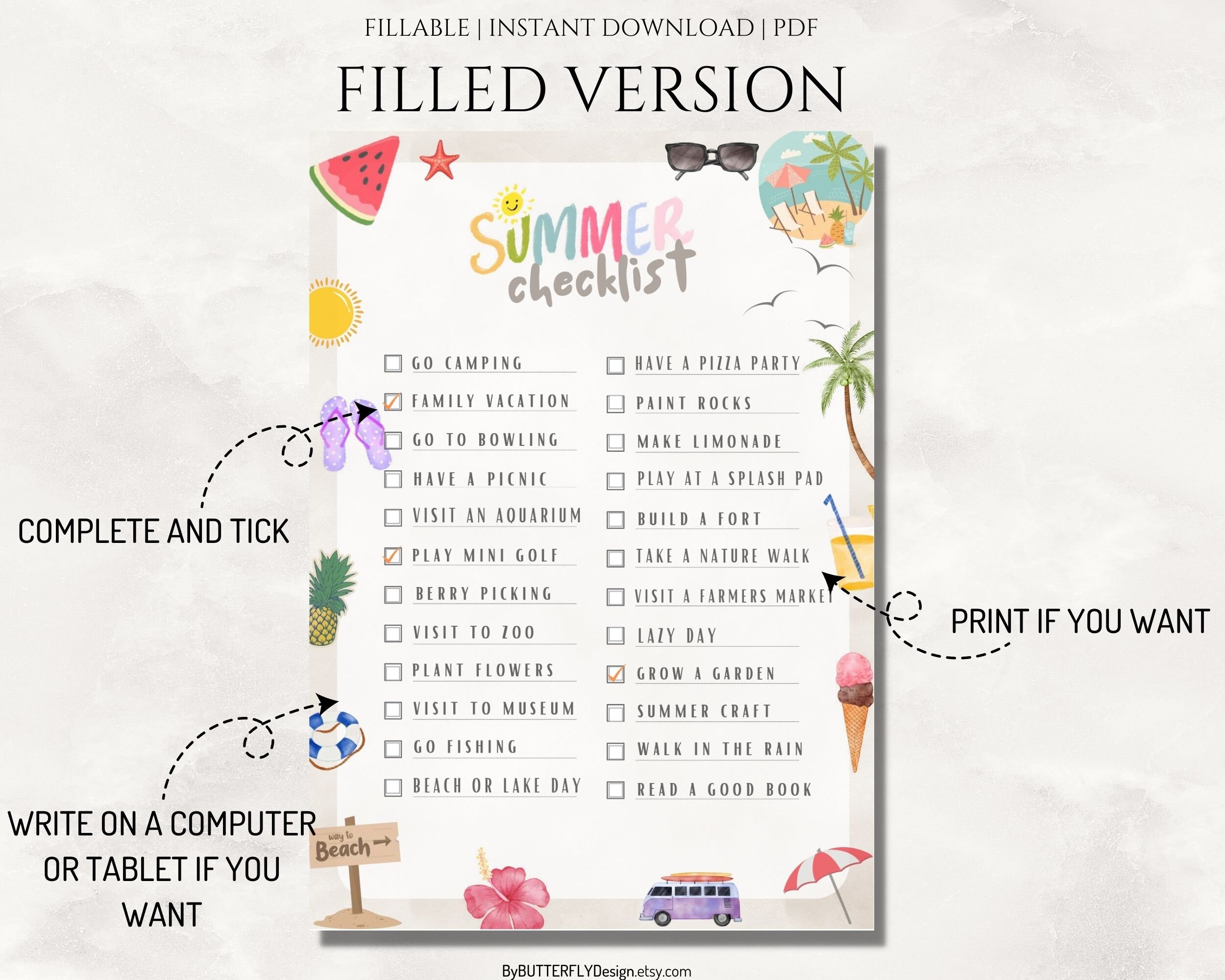 Summer Bucket List Printable | Summer Break Bucket List | Template ...