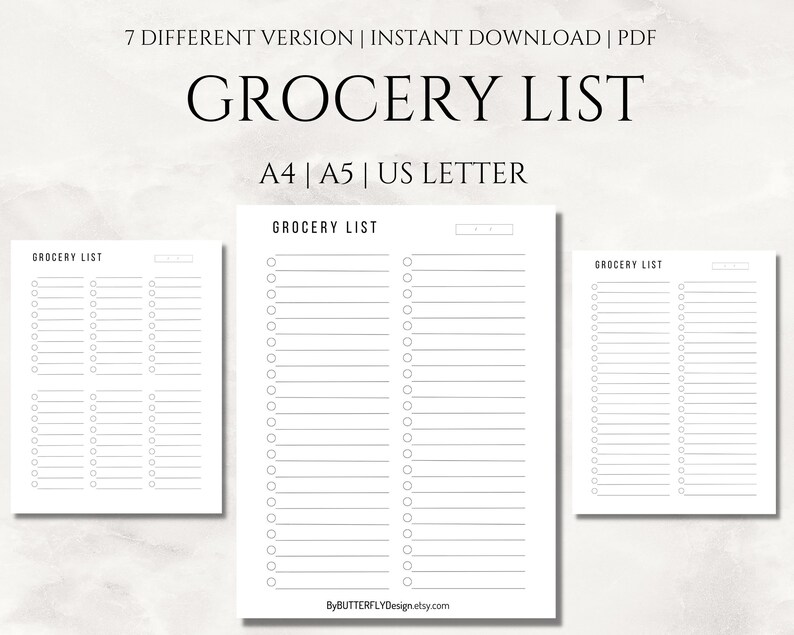 Simple Grocery List Template Printable Food Shopping List Grocery ...
