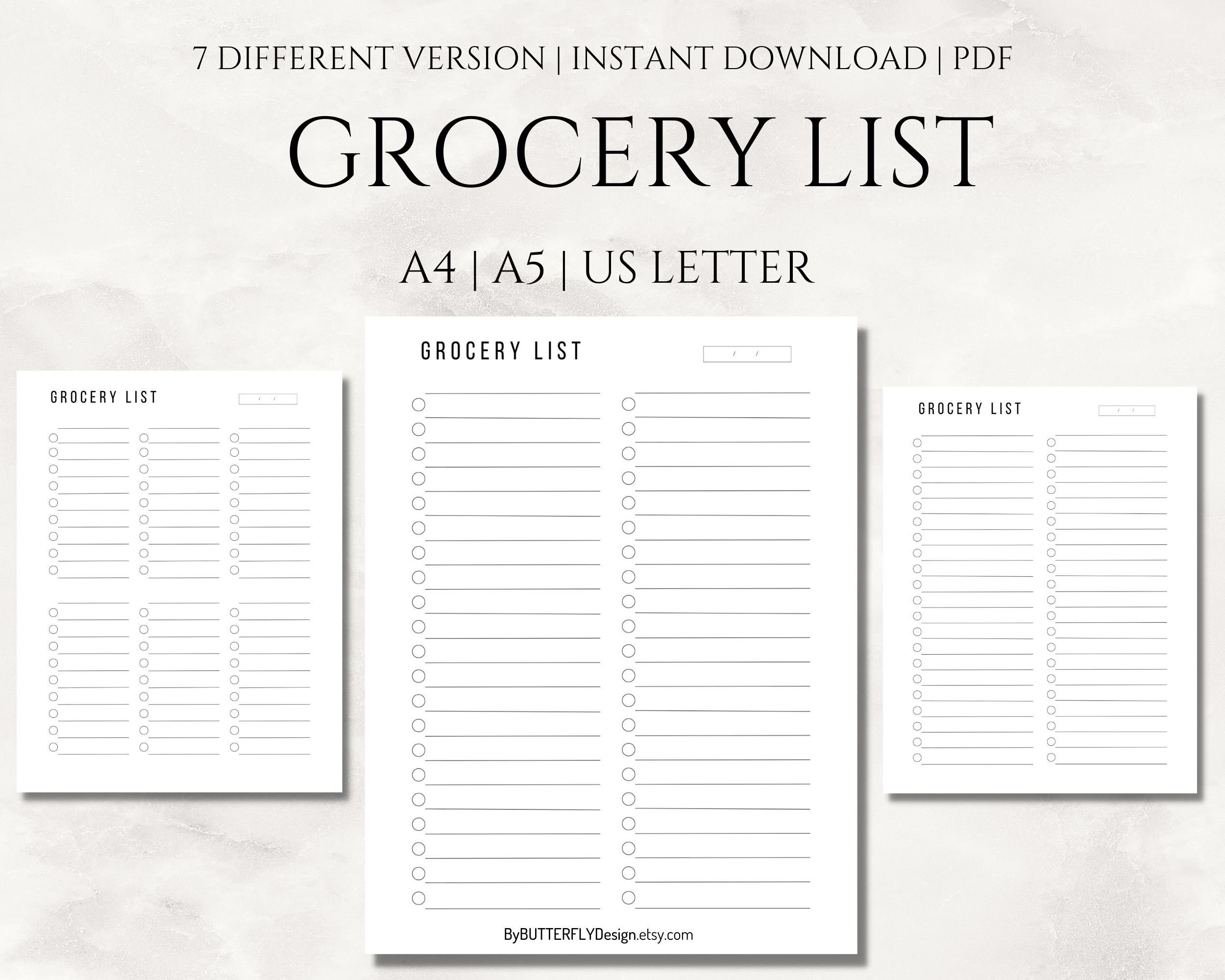 Simple Grocery List Template Printable Food Shopping List Grocery ...