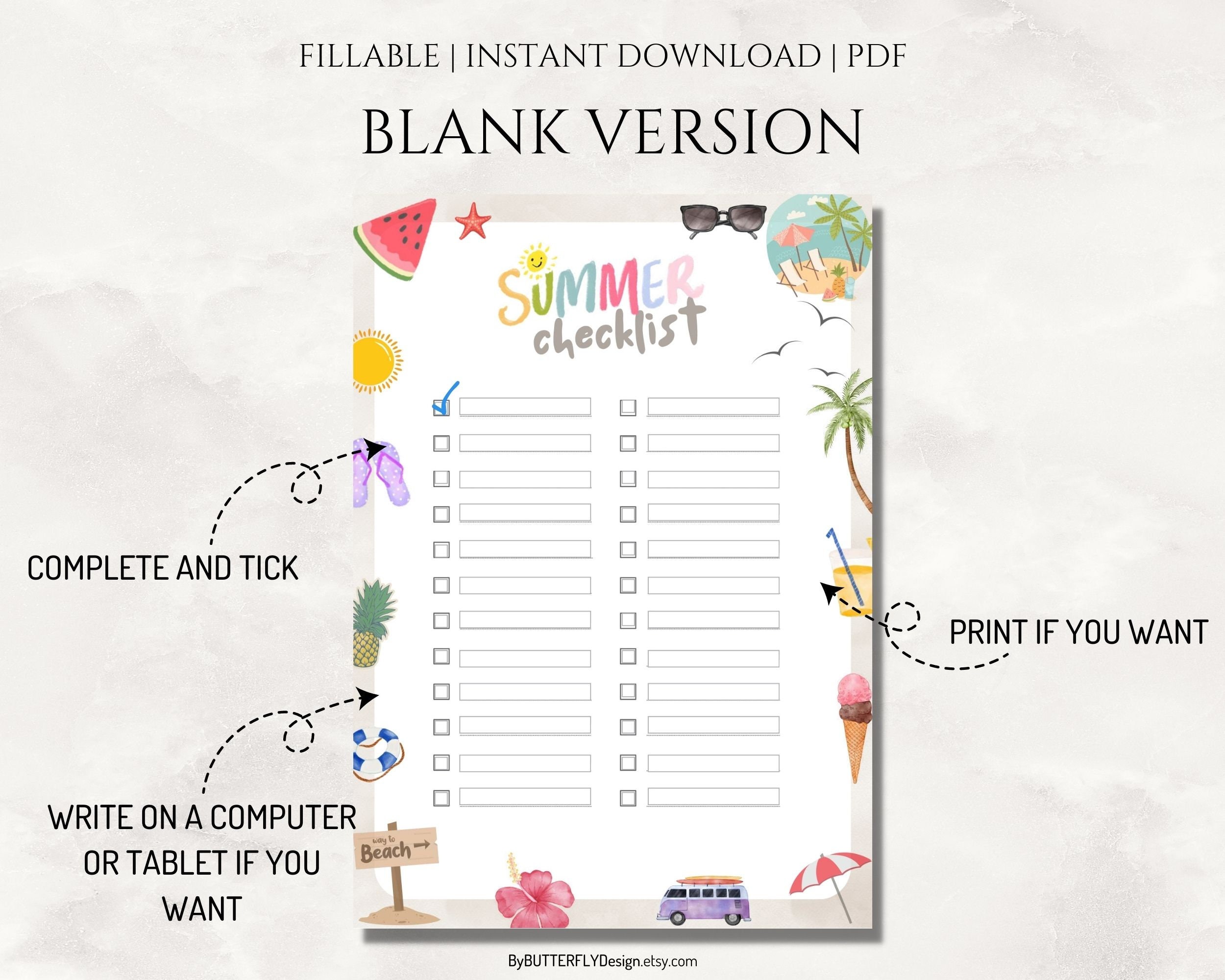 Summer Bucket List Printable | Summer Break Bucket List | Template ...