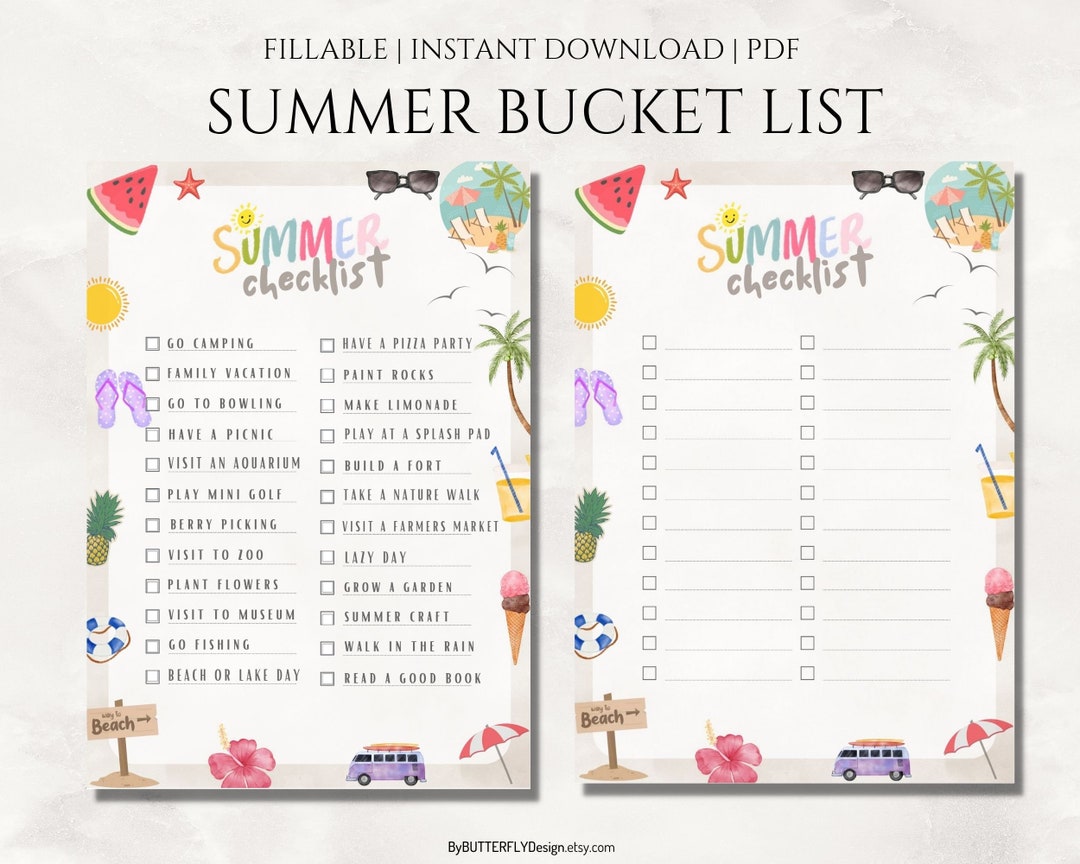 Summer Bucket List Printable | Summer Break Bucket List | Template ...