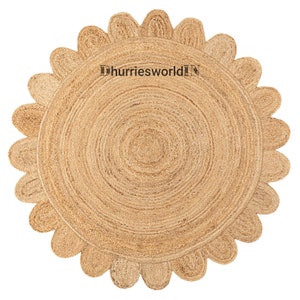 Scallop Round Rug Round Jute Rug, Bohemian Round Rug, Natural Jute Rug ...