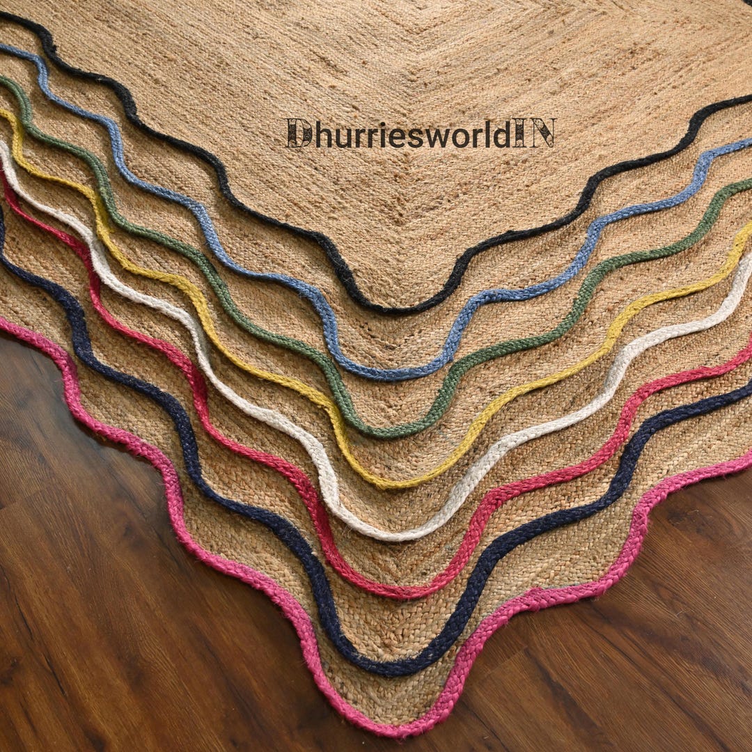 Natural Fiber Scallop Jute Rug - Coastal Living Room Accent Custom Size ...