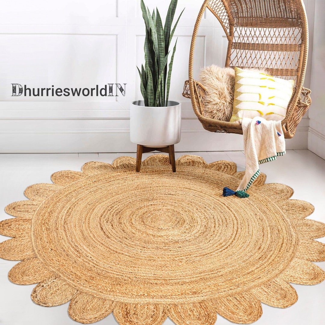 Scallop Round Rug Round Jute Rug, Bohemian Round Rug, Natural Jute Rug ...
