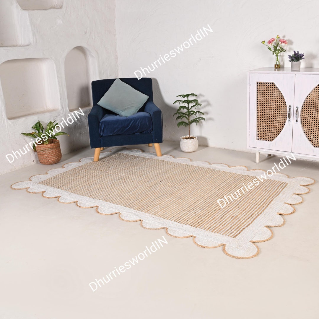 Natural Scalloped Jute Rug, Scallop Pattern Rug, Natural Jute Rug ...