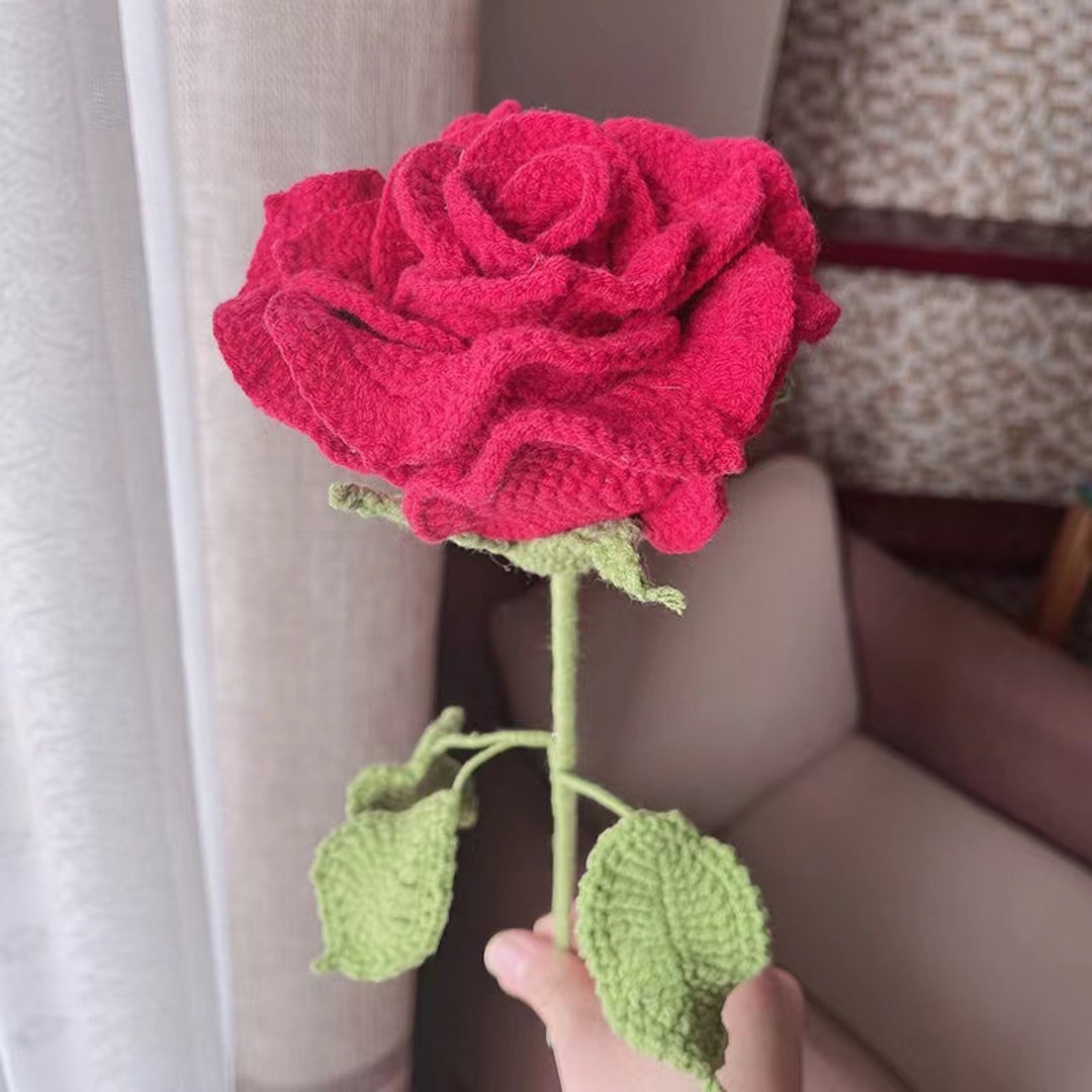 Red Crochet Rose Crochet Flowers Knitting Flower Rose Valentine's Day ...