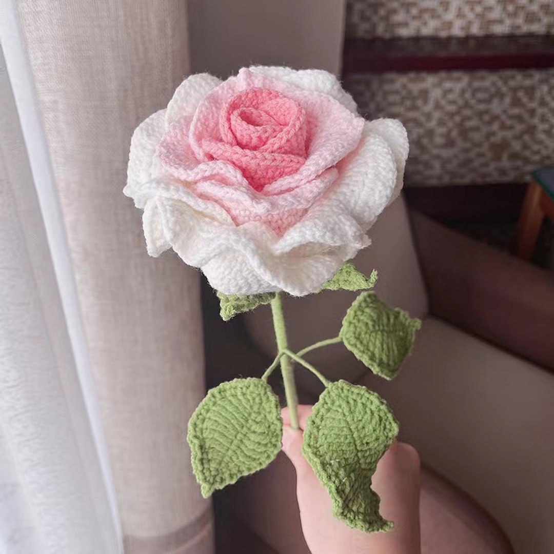 Pink Crochet Rose Crochet Flowers Knitting Flower Rose Valentine's Day ...
