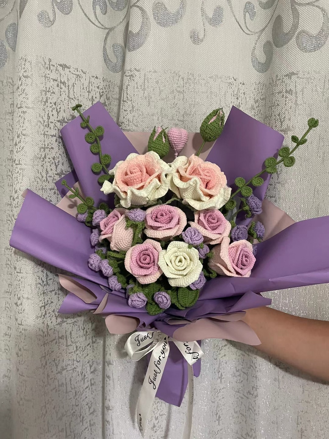 Crochet Rose Bouquet Crochet Flowers Knitting Flower Rose Valentine's ...