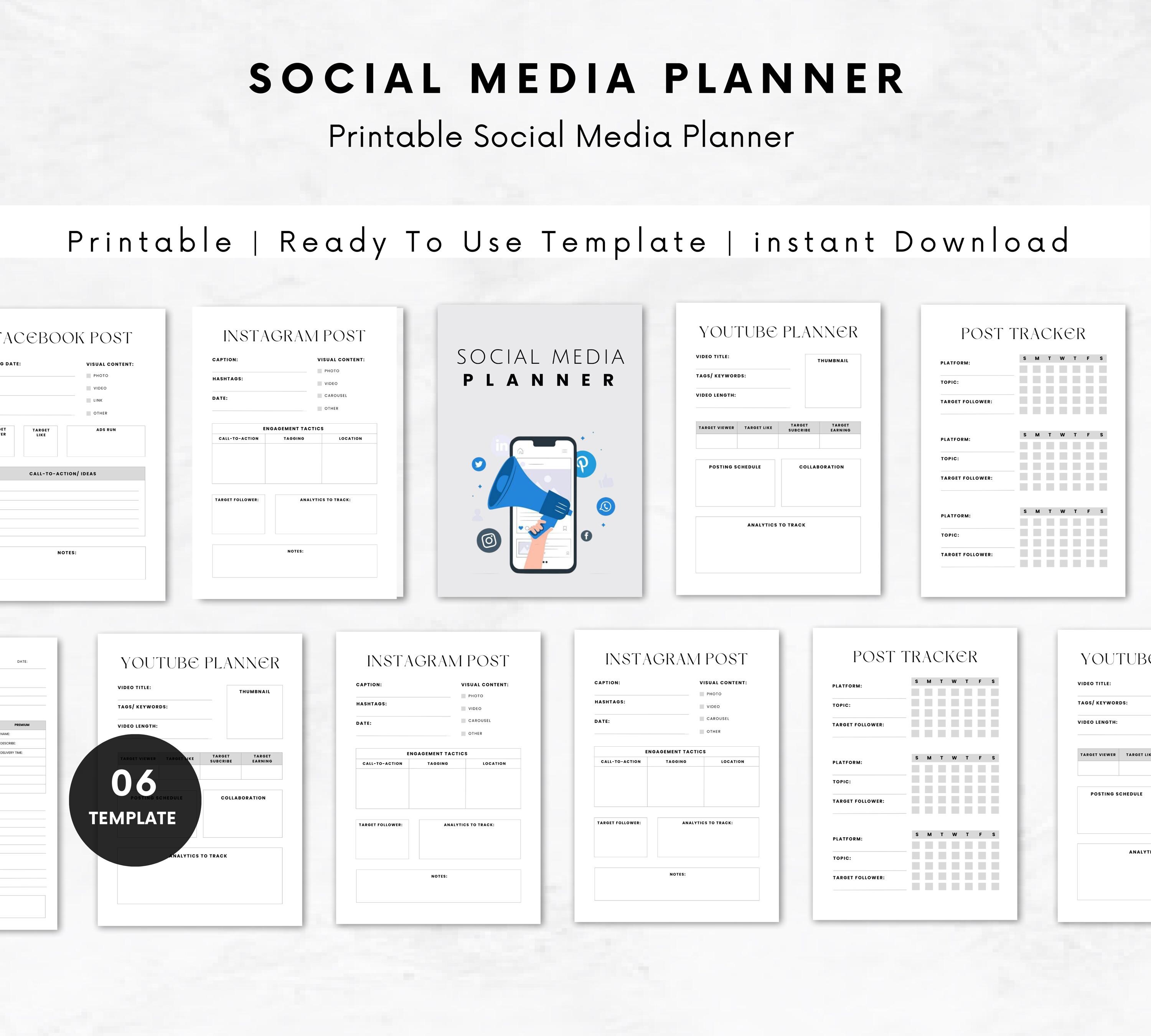 Printable Social Media Content Digital Content Planner Template Social ...