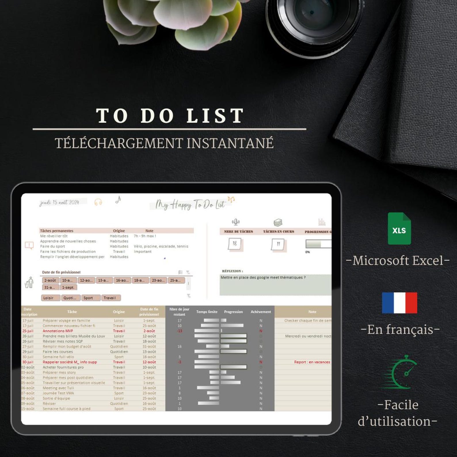 TO DO LIST in French - Excel - Etsy
