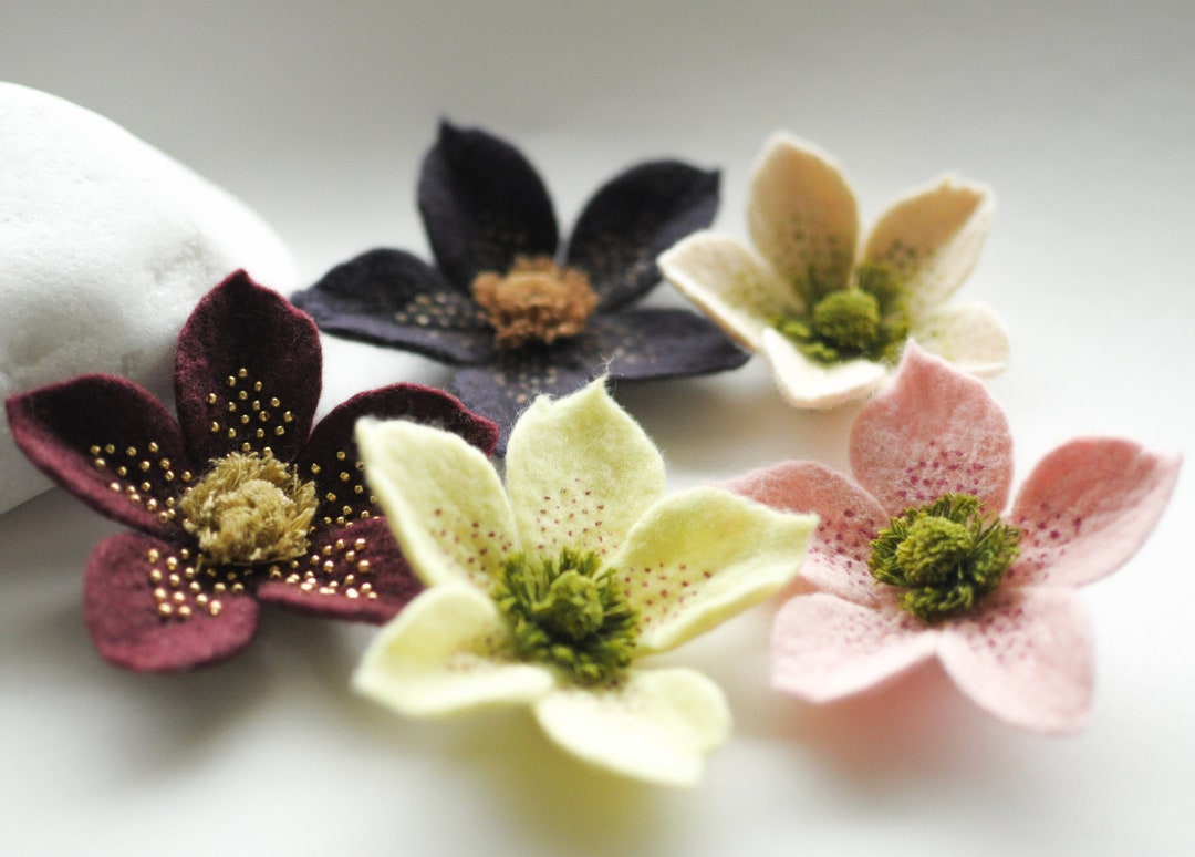 Handfelt Yellow Cream Hellebore Flower Brooch, 3 Inches Wool Felt Pin ...