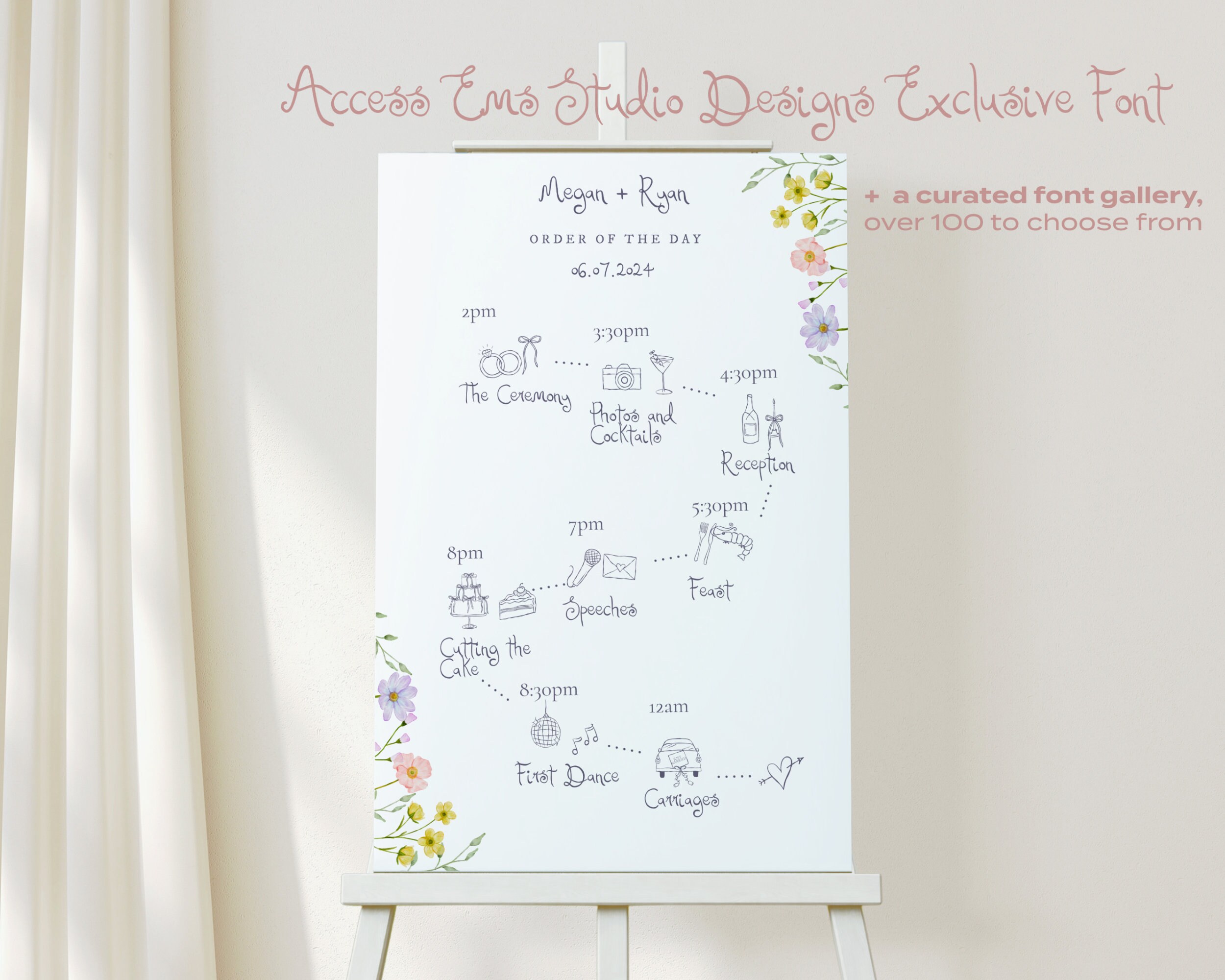 Wedding Timeline Template Boho Watercolor Wildflowers Illustrated Order ...