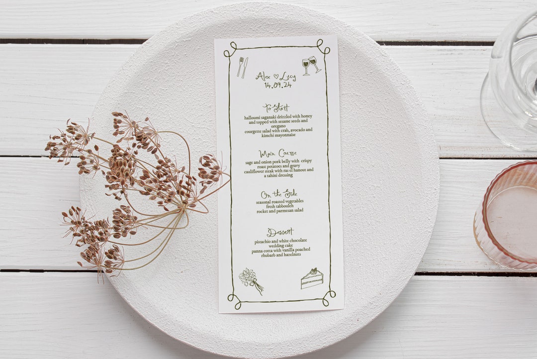 Wedding Menu Template Handwritten & Hand Drawn Doodle - Etsy