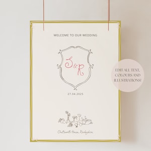 Hand Drawn Wedding Welcome Sign Template Handwritten Illustrated Sign ...