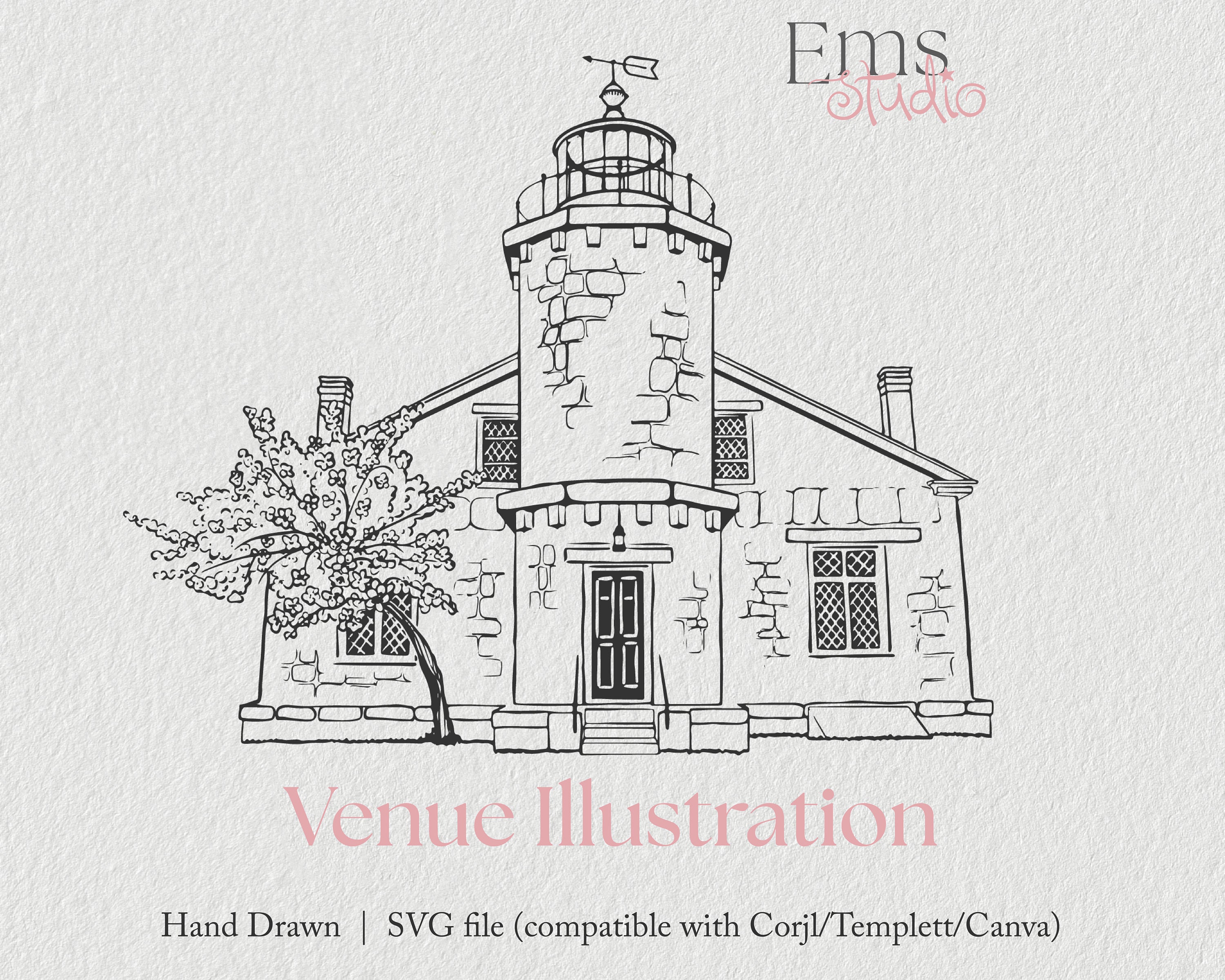 Custom Wedding Venue Illustration Digital Download Hand Drawn Abstract ...