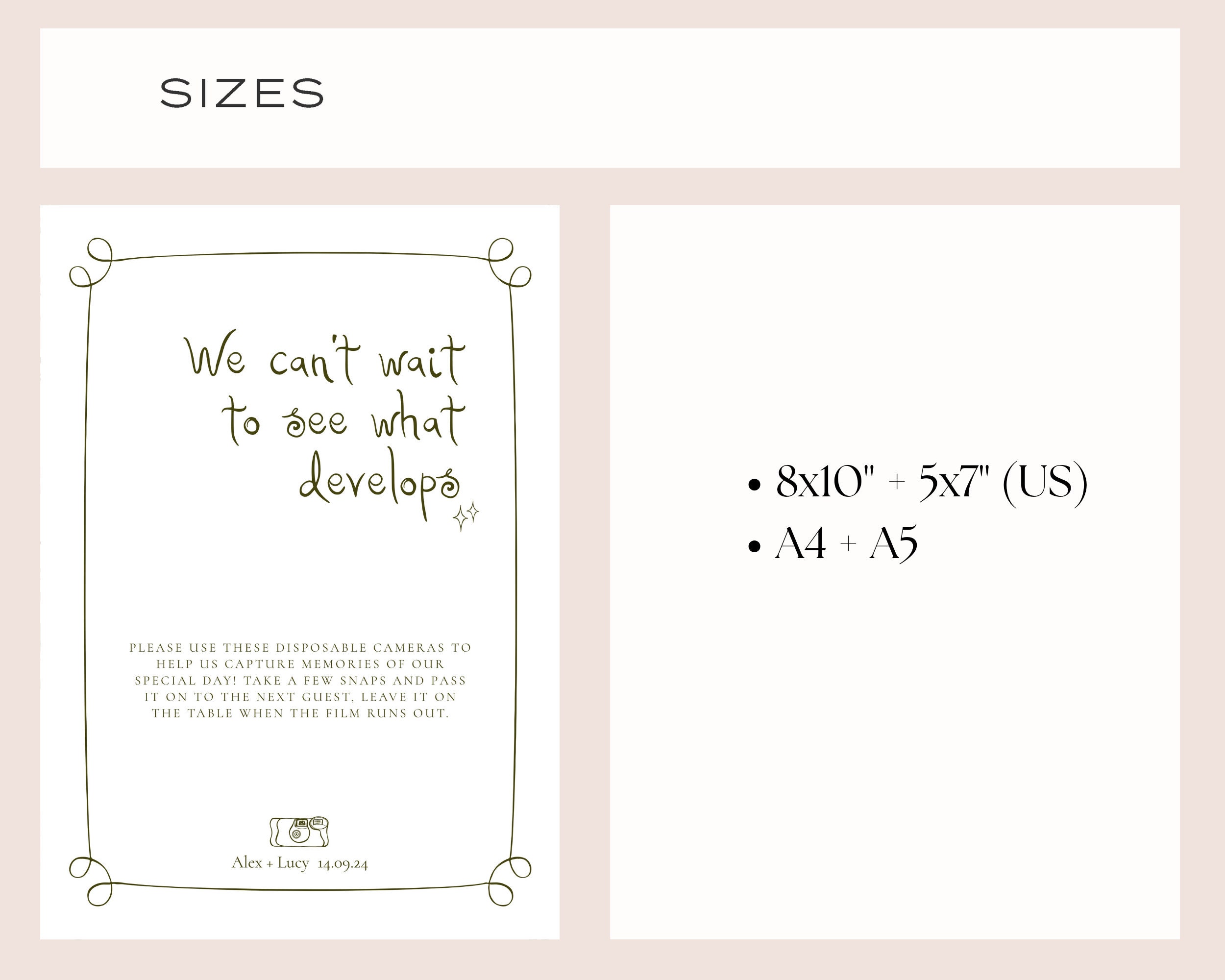 Disposable Camera Sign Template Wedding Handwritten & Hand Drawn Sign ...