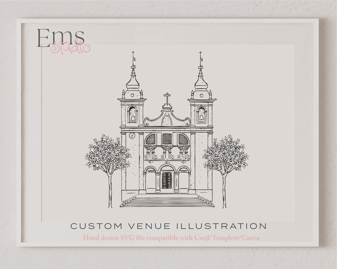 Custom Wedding Venue Illustration Digital Download Hand Drawn Abstract ...