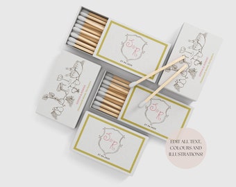 Matchbox Favor Template Digital Personalized Matches for Wedding, Hand ...