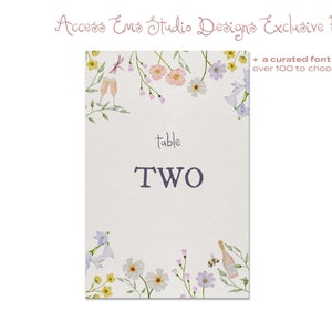 Wedding Table Numbers Template Painted Watercolor Meadow Boho ...