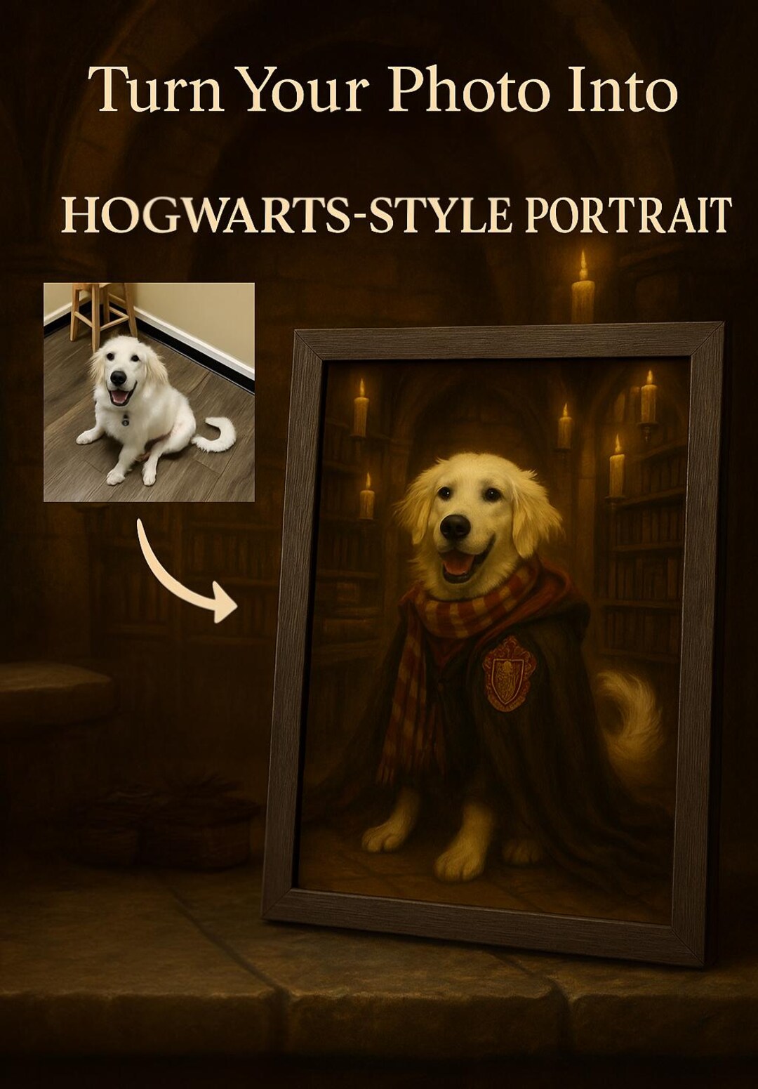 Custom Hogwarts Pet Portrait Harry Potter Personalized Wizard Dog Cat ...