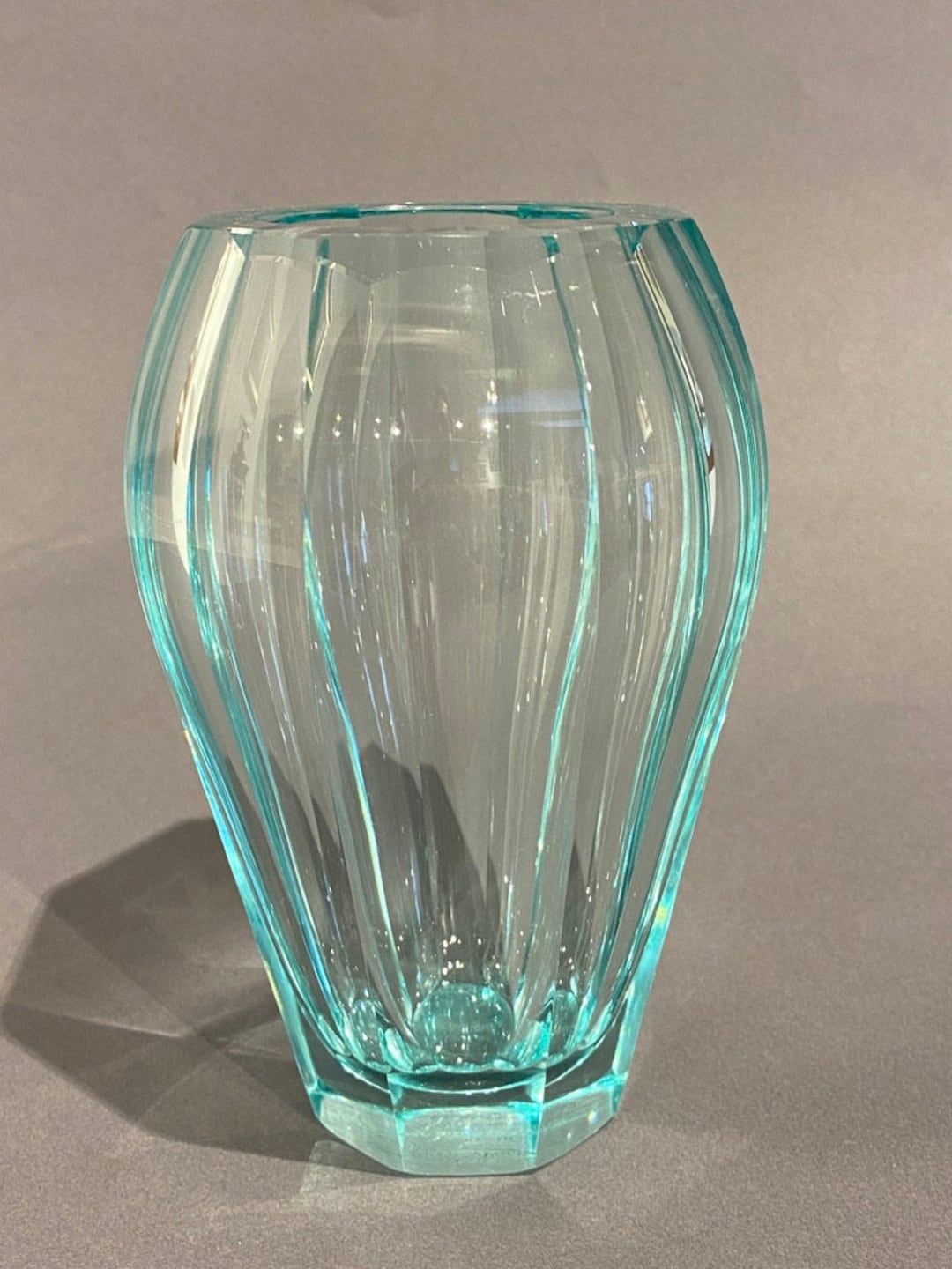 Signed Moser Karlsbad Glass Vase in Blue Glass in Peel Cut Executed ...