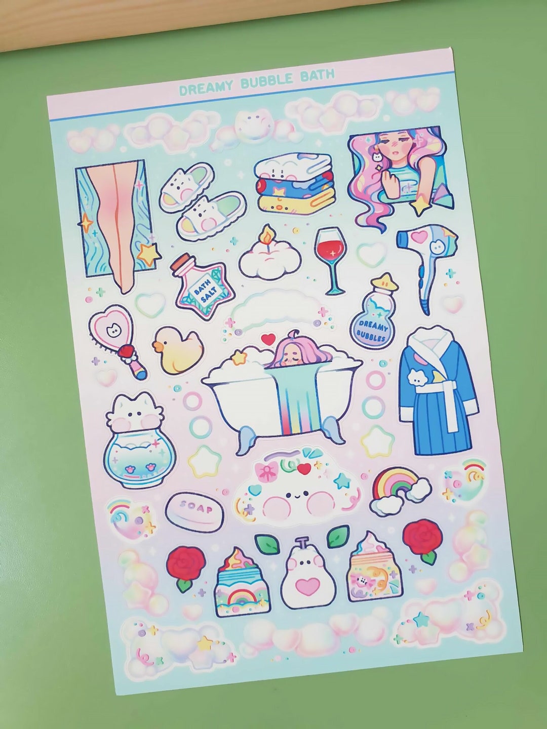 Dreamy Bubble Bath | Cute Waterproof Handmade Dreamy Sticker Sheet ...